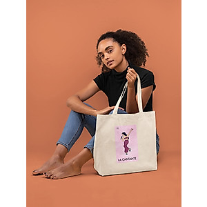 Pop Threads La Cantante Singer Mexican Lottery Funny Parody Tejano Music Black 15x15 inches Large Canvas Tote Bag