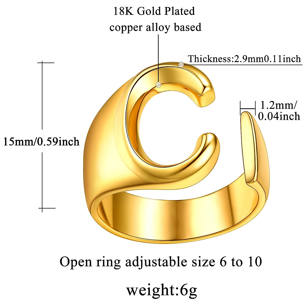 FindChic Custom Name Ring, Personalized Initial Ring, Letter C Statement Cuff Rings for Women Alphabet Knuckle Ring Engravable 18K Gold Plated Resizable Fashion Jewelry Gift