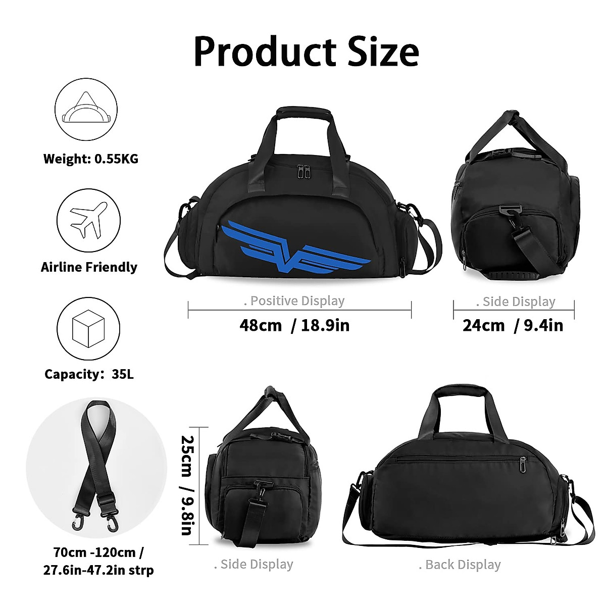 FIORETTO 30L Sports Gym Duffle Bag with Wet Pocket & Shoe Compartment, Water Repellent Weekender Hospital Overnight Bag for Women, Sports Holdall Backpack