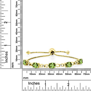 Gem Stone King 18K Yellow Gold Plated Silver Green Peridot and White Lab Grown Diamond Tennis Bracelet For Women (4.52 Cttw, Gemstone August Birthstone, Oval 7x5MM, Fully Adjustable Up to 9 Inch)