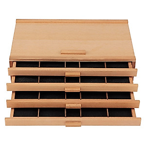 Creative Mark Pastel Storage Box, 4 Drawer Wood Art Box with Foam Lining, Sturdy & Stackable for Pastels, Artist Tools, Pens, Pencils, Paintbrushes & Makeup Brushes, Natural Finish
