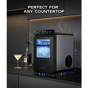 ecozy Smart Nugget Ice Maker Countertop, First Full-Color Smart Panel Ice Machine with APP Control, Double-Layer Insulation, 44 lbs/24H Soft Pellet Chewable Ice, Pull-Out Water Tank, Self-Cleaning