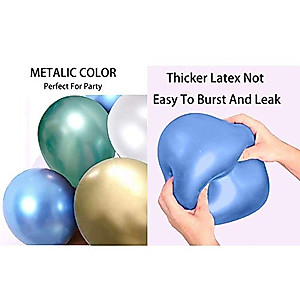 Blue and Gold Metallic Chrome Latex Balloons, 50pcs 12 Inch Green Metallic Balloons White Latex Party Balloons for Bridal Shower Wedding Birthday Graduation Valentine’s Day Party Decoration
