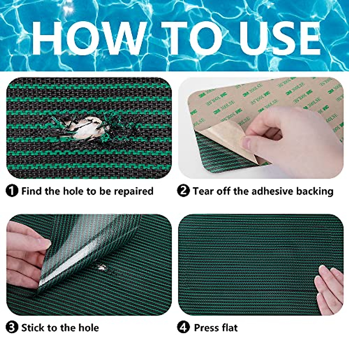 Lfutari 6pcs Swimming Pool Cover Repair Kit - Pool Safety Cover Patch Kit - Self-Adhesive Mesh Pool Cover Saver Patch Kit for Inground Safety Pool Cover (2pcs 12x8 inch+4pcs 4X8 inch)