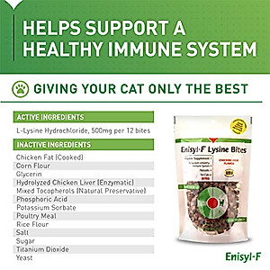 Vetoquinol Enisyl-F Lysine Bites: L-Lysine Chews for Cats & Kittens - Chicken Liver-Flavor, 6.4oz (180g) Reclosable Bag