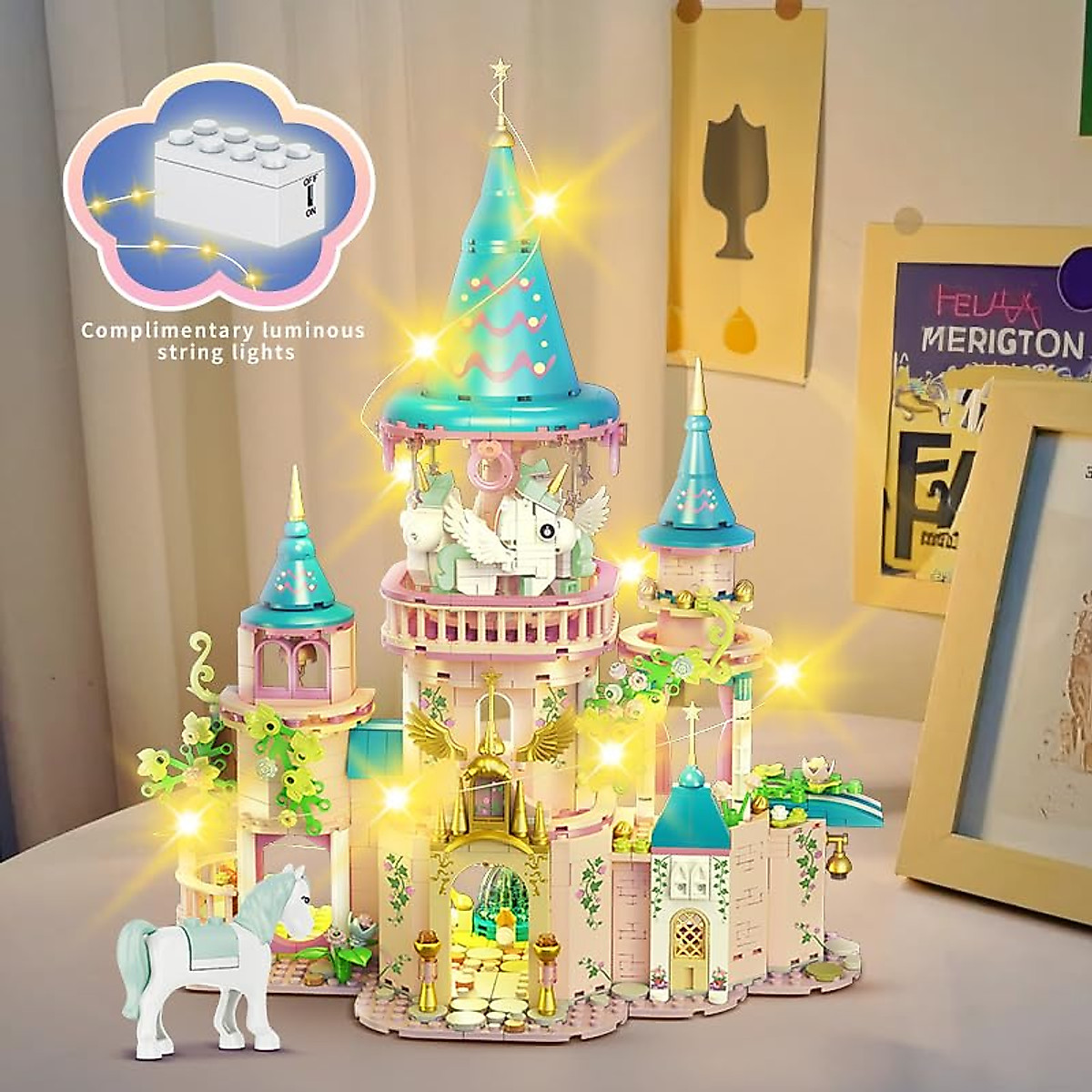 JIETENGFEI Girls Castle Princess Building Blocks House Crystal & Sleigh with Palace Bricks Construction Play Kit for Kids Christmas Birthday Gift Present 6.7.8.9.10.11.12 Years and Up