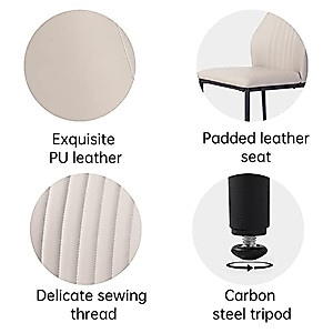 ZckyCine Beige Dining Chairs Set of 4, Upholstered Leather Mid-Century Modern Chair, Kitchen Chair with Metal Legs for Room, Living Waiting Farmhouse