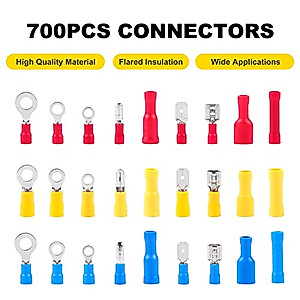 Knoweasy Wire Terminals Crimping Tool Kit, AWG20-10 Insulated Ratcheting Crimper with 700PCS Assorted Butt, Bullet, Spade, Fork and Ring Crimp Terminals Connectors