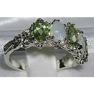 LetsBuyGold 925 Sterling Silver Natural Peridot and Opal Womens Eternity Promise Ring - Size 7.5