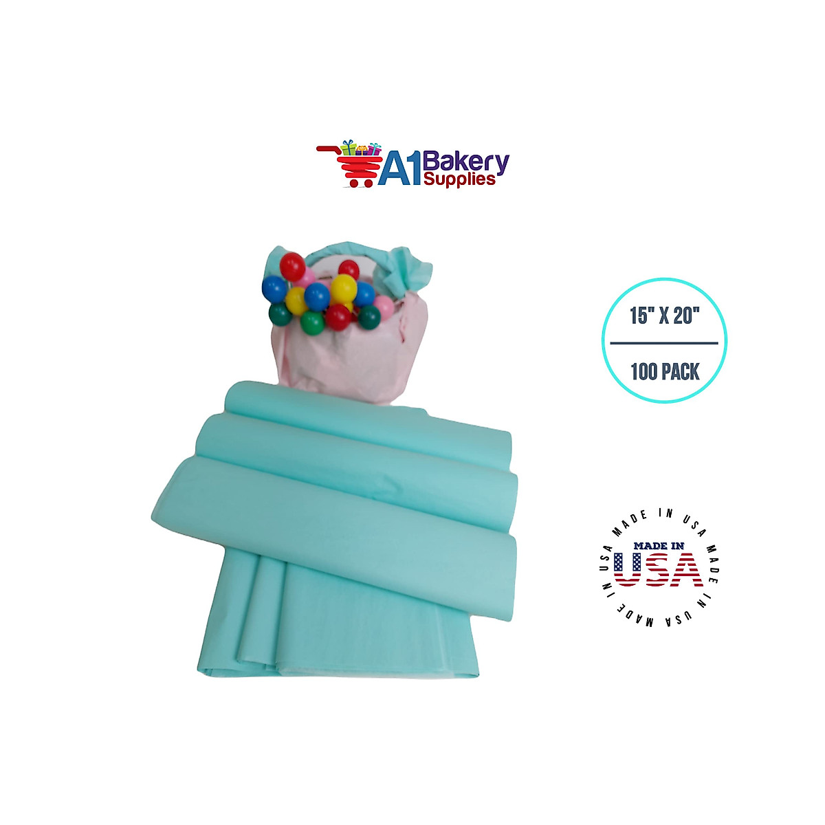 A1 Bakery Supplies Pistachio Green Bulk Tissue Paper 15 Inch x 20 Inch - 100 Sheets Premium Paper