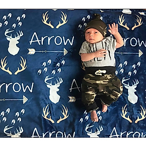 NAZENTI Custom Monogram Baby Blanket- Personalized Baby Blanket, Monogrammed Baby Blanket, Name Blanket, Deer Blanket, Antler Arrow Blanket, Woodland Blanket, Hunting Blanket (1)