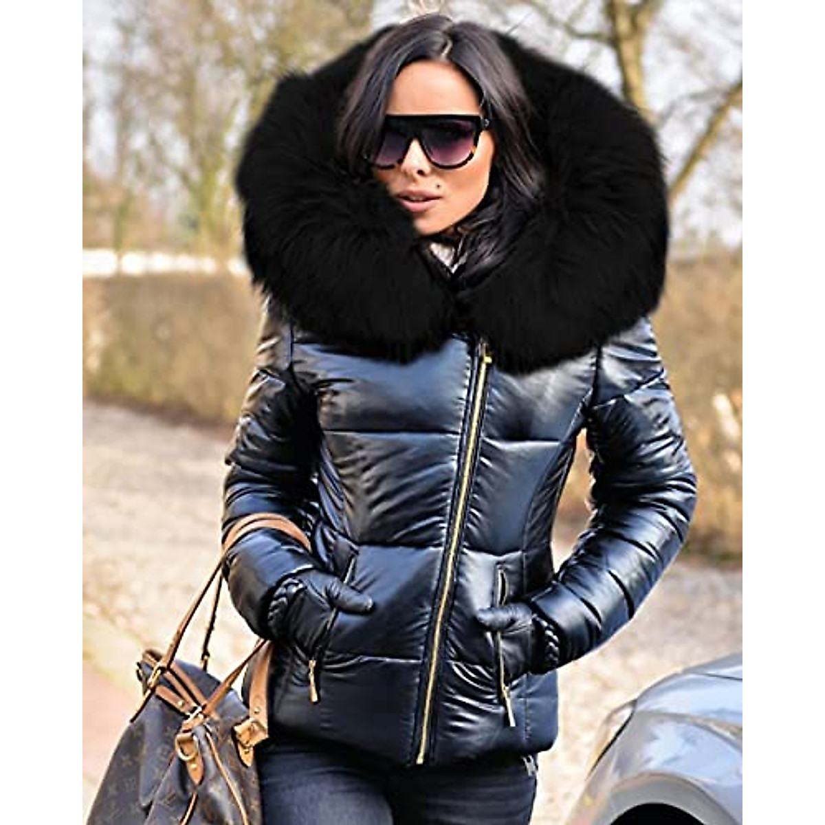 tiptupu Women's Hooded Warm Winter Down Coats Quilted Thicken Puffer Jackets with Zipper (as1, alpha, s, regular, regular, Black Black)