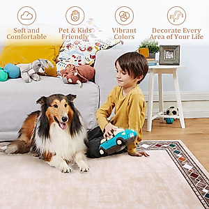 Fashionwu Area Rug 9x12 Non Slip Modern Rug Thin Machine Washable Rug No Shedding Large Rug with Low Pile for Living Room, Bedroom, Dining Room, Beige