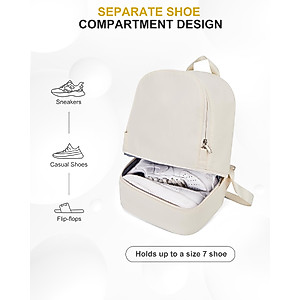 coofay Beige Gym Backpack With Shoe Compartment Small Waterproof Backpack Purse For Women Anti Theft Backpack For Women College Work Bag Mini Cute Backpack