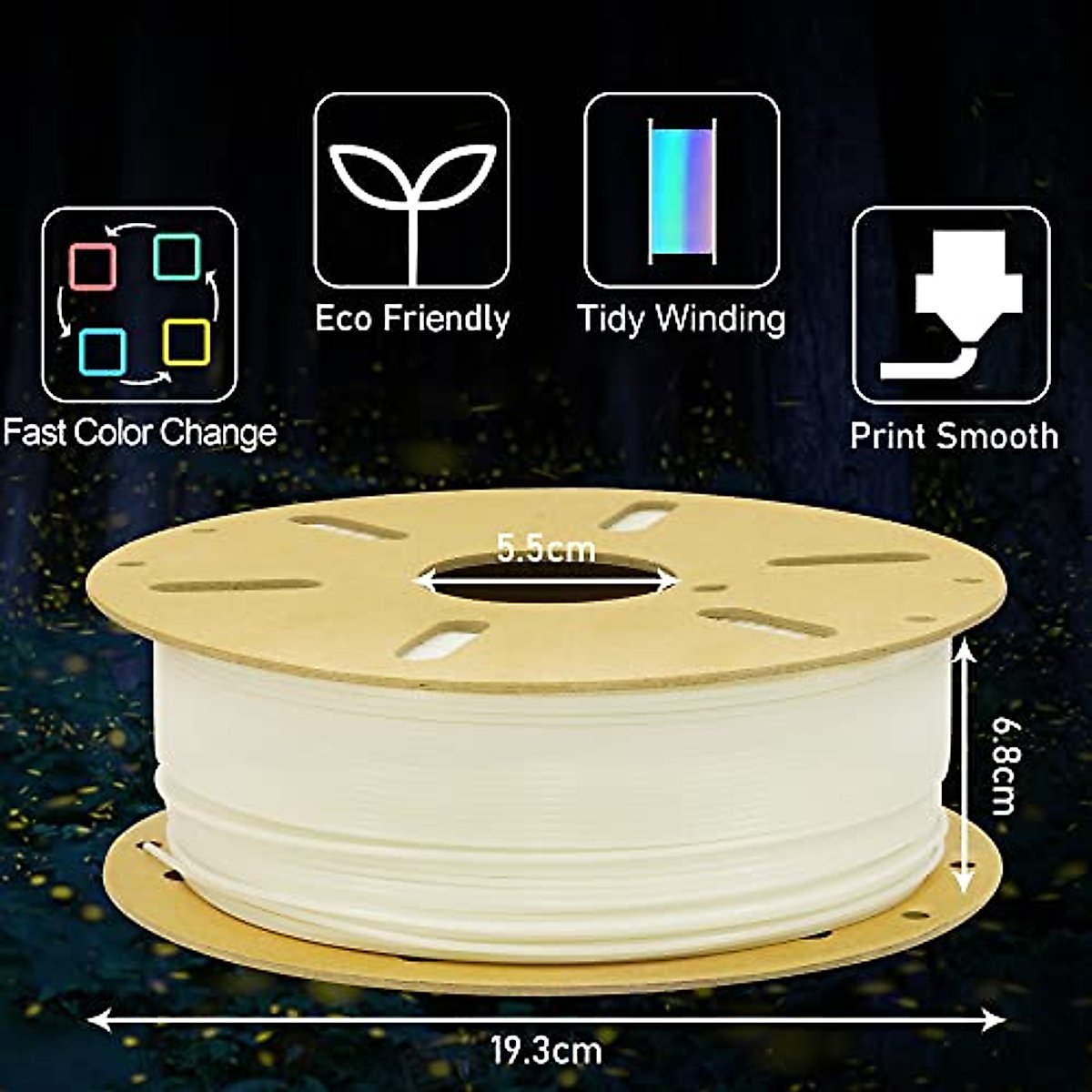 1.75mm Glowing in Dark Fast Color Change Rainbow Multi Colored PLA Filament, Each 5-10m Fast Color Random Gradually Changed 3D Printer Material, 1KG 2.2lbs PLA with Extra 3D Printing Tool by MIKA3D