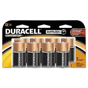 Duracell MN13RT8Z CopperTop Alkaline Batteries, D, 8/PK