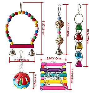 BWOGUE Bird Swing Toys with Bells Pet Parrot Cage Hammock Hanging Toy Perch for Budgie Love Birds Conures Small Parakeet Finches Cockatiels (5 Pack)