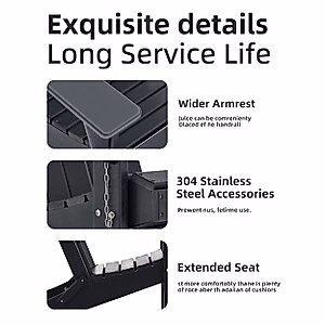 VOQNIS Adirondack Folding Chair, HDPE Outdoor Plastic Patio Chairs for Fire Pits, Gardens, Decks, Seaside Weather Resistant, Waterproof, Easy to Assemble (Black)