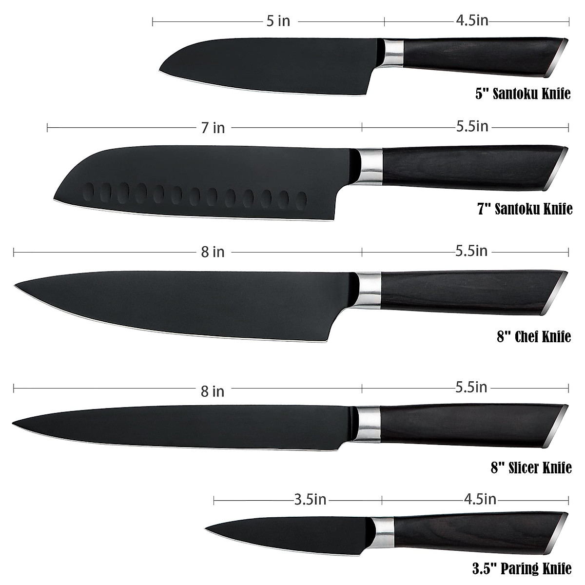 Vvwgkpk Knife Set, 5 Pcs Professional Kitchen Knife Sets Ultra Sharp, Premium High Carbon German Stainless Steel Chef Knife Set with Gift Box, Ergonomic Handle, Non-stick Coating, Rust-proof (Black)