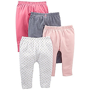 Simple Joys by Carter's Baby Girls' Pant, Pack of 4, Navy Stripe/Pale Peach/Pink/White Dots, 3-6 Months