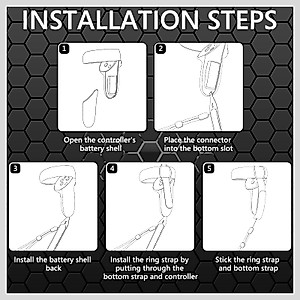 GEEKRIA Straps Covers & Wrist Straps Compatible with Meta/Oculus Quest 2 Anti-Drop Hand Grip Accessories Fit for Quest 2 Touch Controller Handle (Black 20CM+40CM)