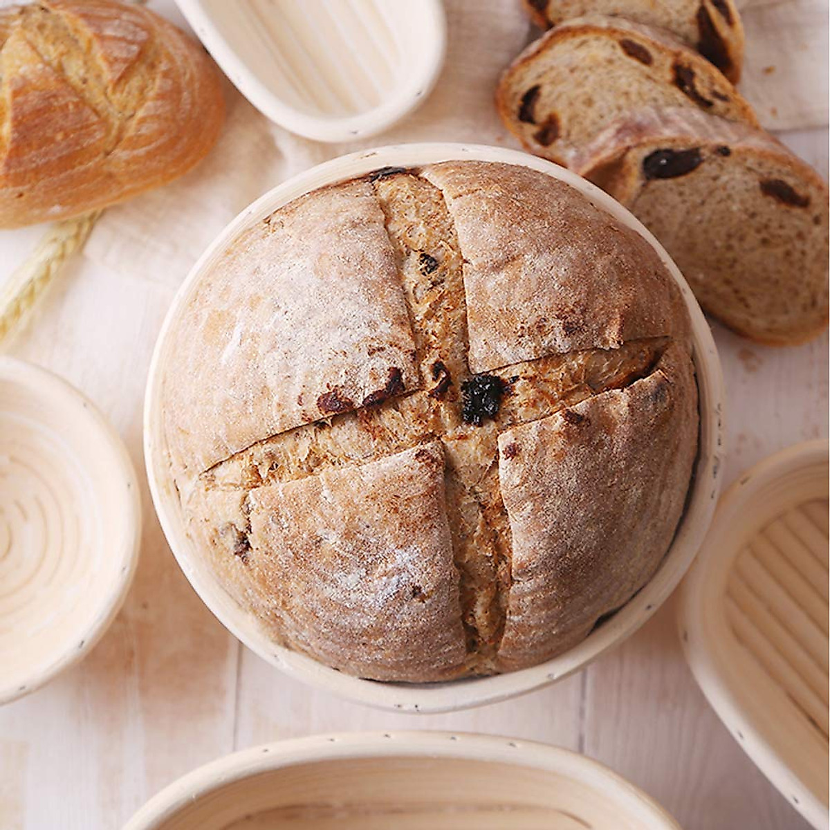 7 Inch Banetton Bread Proofing Basket Kit with Linen Liner Cloth and Large Bread Cotton Proofing Cloth,Bread Making Tools Round Shape Bread Bowls