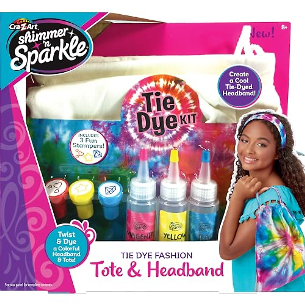 Cra-Z-Art Shimmer ‘n Sparkle Tie Dye Fashion Tote and Headband Craft Kit,Blue/Pink, Small