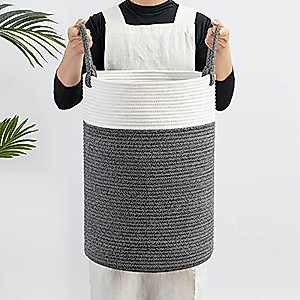 Goodpick Tall Laundry Hamper Woven Jute Rope Dirty Clothes Hamper Rope Basket for Blanket in Living Room Modern Hamper Basket Grey Basket for Storage, 19.7''H * 13.8''D