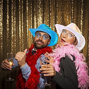 Cididu Set of 4 Holographic Space Cowgirl Hat, Metallic Space Cowboy Party Hat with Heart Glasses for Women, Neon Sparkly Glitter Disco Cowgirl Rave Hat for Costume Dress Up Party Accessories