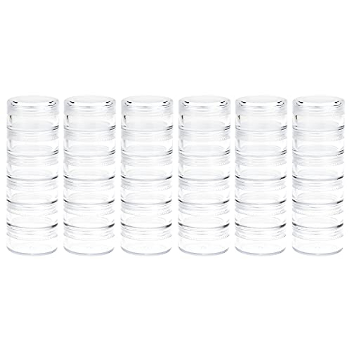 6 Sets 6 Layer Stackable Plastic Containers, Fengek 10G/10ML Clear Cosmetic Storage Box Round Organizer Jars for Beads, Buttons, Small Jewelry Findings