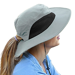 Solaris Ponytail Hole UPF 50 Women Sun Protection Hat for Garden Hiking Safari, Gray