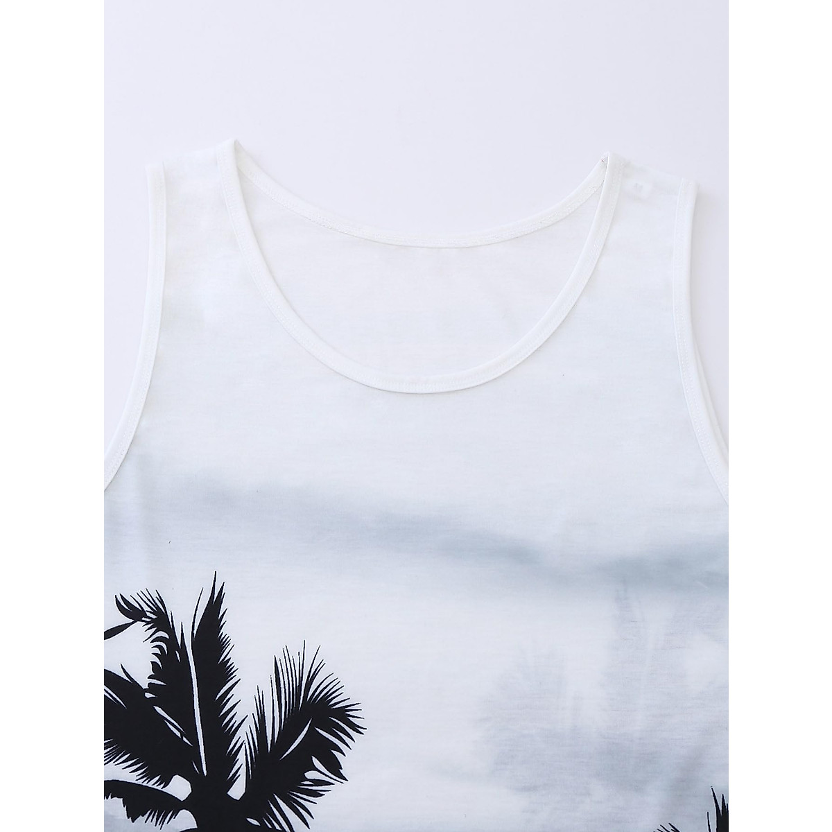 SOLY HUX Men's Tropical Print Sleeveless Tank Top Round Neck Summer Shirts Black and White Print M