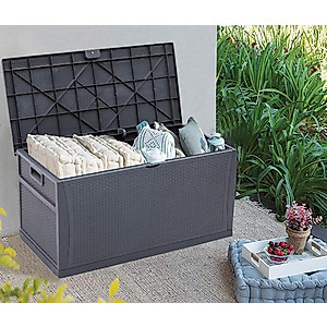 Crownland 120 Gallon Outdoor Storage Deck Box Resin Container Weatherproof Deck Storage Box Containers Patio Garden Furniture Outdoor Storage Boxes All Weather Using,Grey