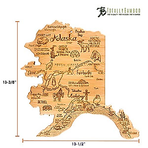 Totally Bamboo Destination Alaska State Shaped Serving and Cutting Board, Includes Hang Tie for Wall Display