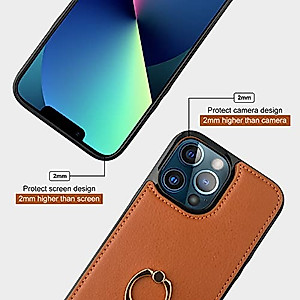 Folosu Compatible with iPhone 13 Pro Max Case Wallet with Card Holder, 360°Rotation Finger Ring Holder Kickstand Protective RFID Blocking PU Leather Double Buttons Flip Shockproof Cover 6.7 Inch Brown