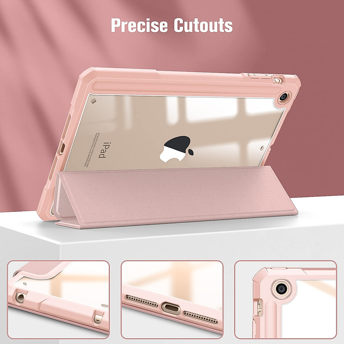 Fintie Hybrid Slim Case for iPad Mini 3/2 / 1 - Shockproof Cover with Clear Transparent Back Shell, Auto Wake/Sleep for Mini 1 / Mini 2 / Mini 3 (Rose Gold)