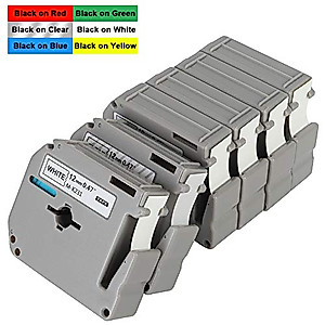 WEIPTO 6-Pack Compatible Label Tape Replacement for Brother P-Touch M 231 Work with Brother Ptouch PT-M95 PT-90 PT-85 PT-80 PT-70 PT-65 PT-45 ,Black on White/Blue/Red/Yellow/Green/Clear, 12mm x 8m