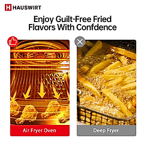 Hauswirt K5M Air Fryer Toaster Oven Combo, Retro XL Large Oven 3-4People, Air Fryer Oven with Rotisserie Kit, 26.5QT 6-slices Toast 12" Pizza, Bake Toast Broil,1600W 190°F-450°F,Non-Stick,Cream White