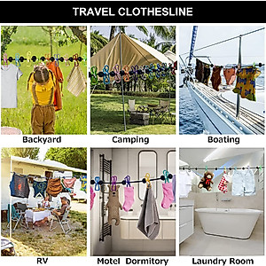 Clothesline，Retractable Portable Clothesline for Travel，Clothing line with 12 Clothes Clips，for Indoor and Outdoor Laundry Drying line，Outdoor Camping Accessories