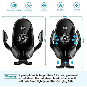 Wireless Car Charger, 15W/10W Fast Charging Car Mount, Air Vent Cell Phone Holder for Car, Universal Car Phone Holder Cradle Compatible with iPhone 13/12/11, Samsung S21/S20/S10, and More, Black