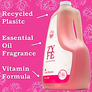 ZYFE Vitamin Hand Soap Refill - Liquid Hand Soap - Natural Plant Derived Moisturizing Handsoap with Essential Oil Fragrance Rose Bloom - Soft Hand Wash for Kitchen & Bathroom - Lush Soft Soap 64oz