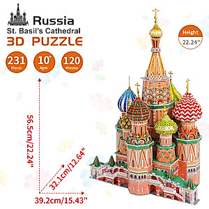 3D Puzzles for Adults & Kids St. Basil's Cathedral Building Set, Russia Cathedral Architecture Craft Model Kits, Educational 3D Jigsaw Puzzle Toy Birthday for Teens Boys Girls, 231 PCS