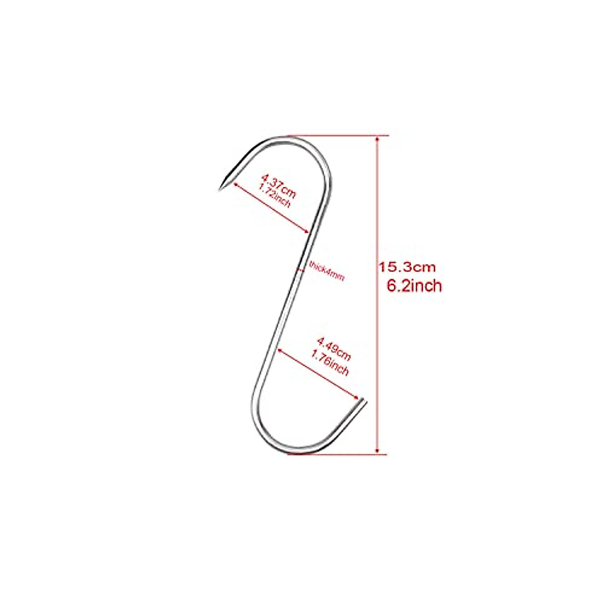 Alele 20p Meat Hooks,Stainless Steel Butcher Hooks Meat Hook Tool for Poultry Processing Smoking Drying Hanging BBQ (fba-Meat Hook 6inch 20pack 4mm)