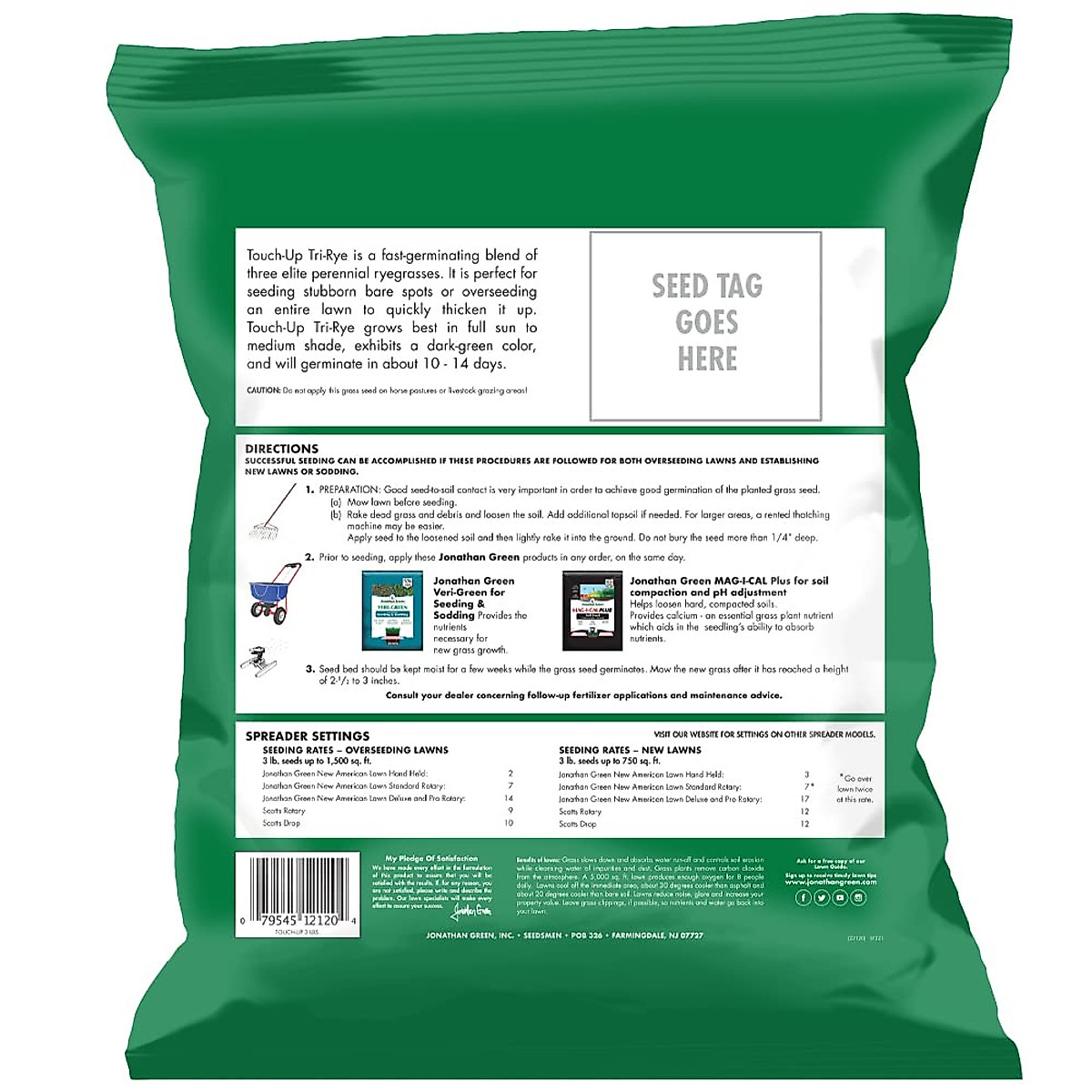 Jonathan Green (12120) Touch-Up TRI-RYE Perennial Ryegrass Grass Seed - Cool Season Lawn Seed (3 lb)