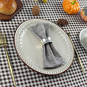 INFEI Vintage Grain Cotton Linen Blended Dinner Cloth Napkins - Set of 12 (17 x 17 inches) - for Events & Home Use (Brown)