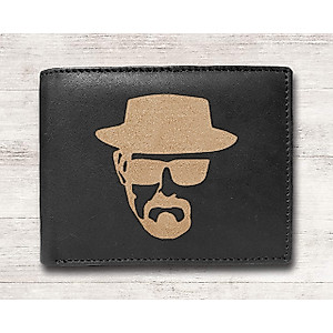 Breaking Bad Cowhide Leather Laser Engraved Engraving Slimfold Mens Large Capacity Luxury Wallet Purse Minimalist Sleek and Slim BLACK Credit Card Holder Organizer 14 Pockets