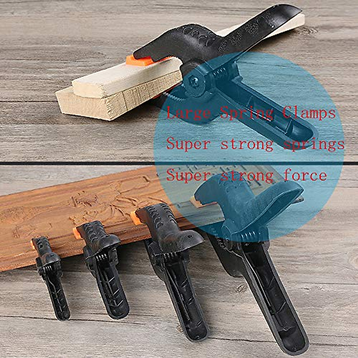 ONDY 2 Pack Of 9” Large Spring Clamps Heavy Duty Nylon Muslin Woodworking Clamps Photo Studio Backdrops Backgrounds Clamps Set, the Jaws Have a Maximum Opening of 4"