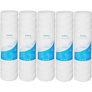 Lafiucy 1 Micron 10" x 2.5" String Wound Sediment Water Filter Cartridge,5 Pack,Whole House Sediment Filtration, Universal Replacement for Most 10 inch RO Unit