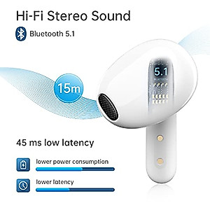 True Wireless Earbuds, 4 Mics Call Noise Cancelling Headphones 13mm Dynamic Driver for Deep Bass & Stereo Sound, Wireless Charging Case, Aadaptive EQ & Low Latency for Online Meeting & Sport（White）
