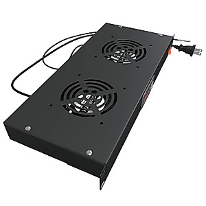Rack Mount Fan - 2 Fan Server Cooling System - 1U 19" Rackmount Cabinet Panel Adjustable Temperature Control (Digital Heat Monitor Display) Sensor Alarm (Overheat Air Flow Top Exhaust) Tupavco TP1721
